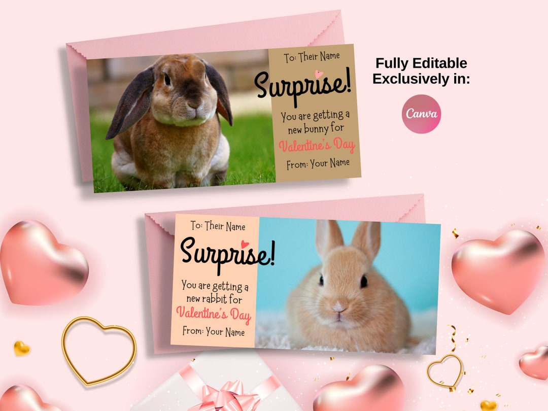 Bunny Rabbit Gift Reveal Certificate, Best Valentine's Day Gift Card ...