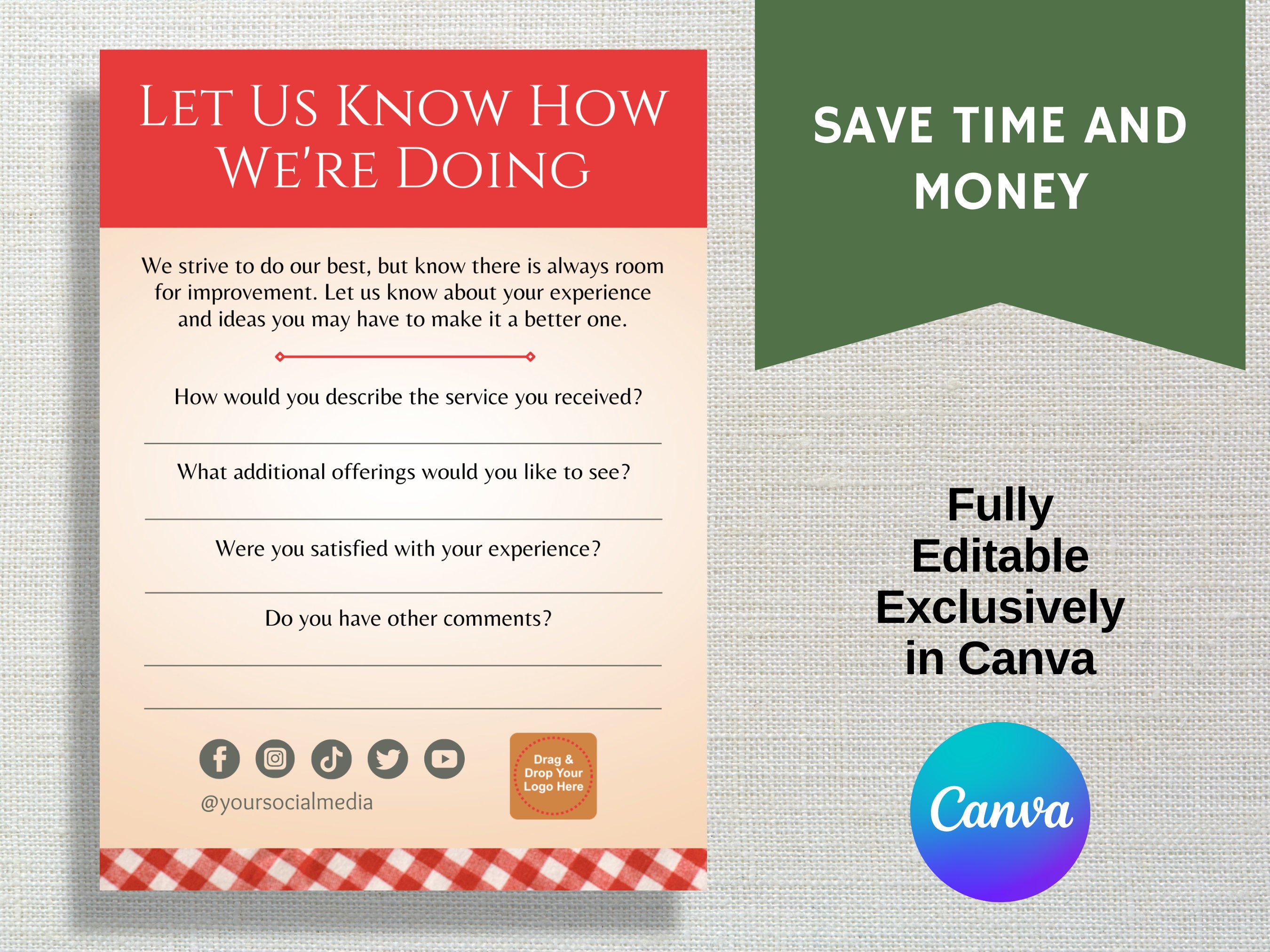 Comment Card for Suggestion Box, Customer Feedback Form, Fully Editable ...