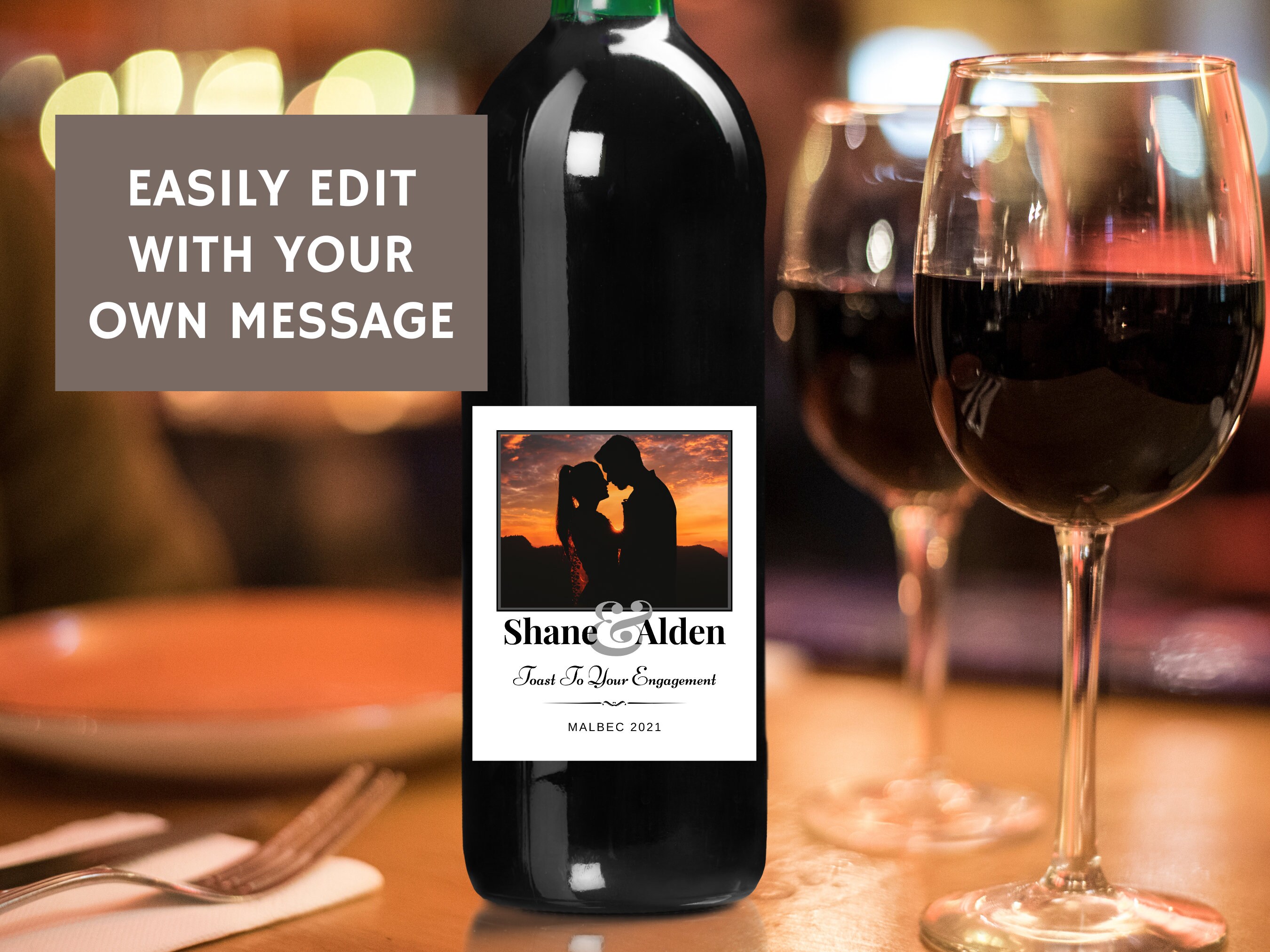Engagement Wine Bottle Label, Personalized Wine for Couple Gift, Fully ...