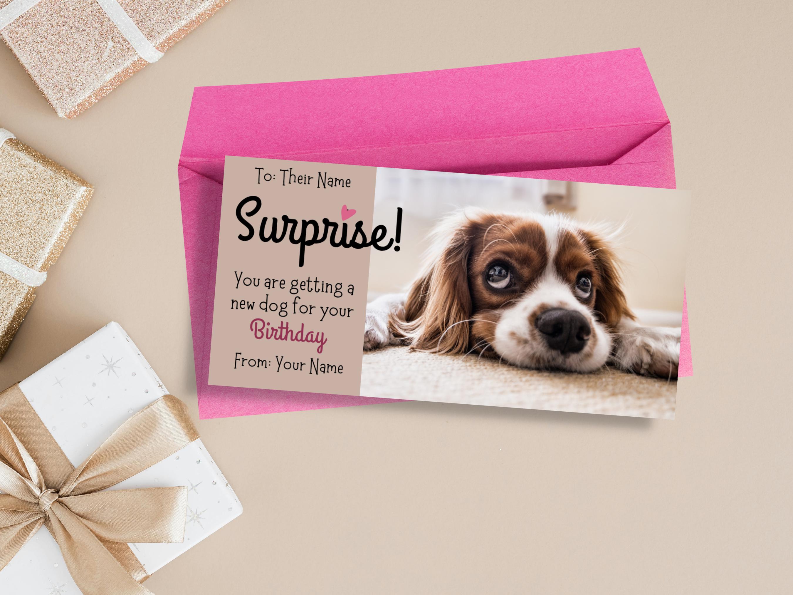 Puppy & Dog Gift Reveal Certificate, Surprise Gift Card, Getting a Pet ...