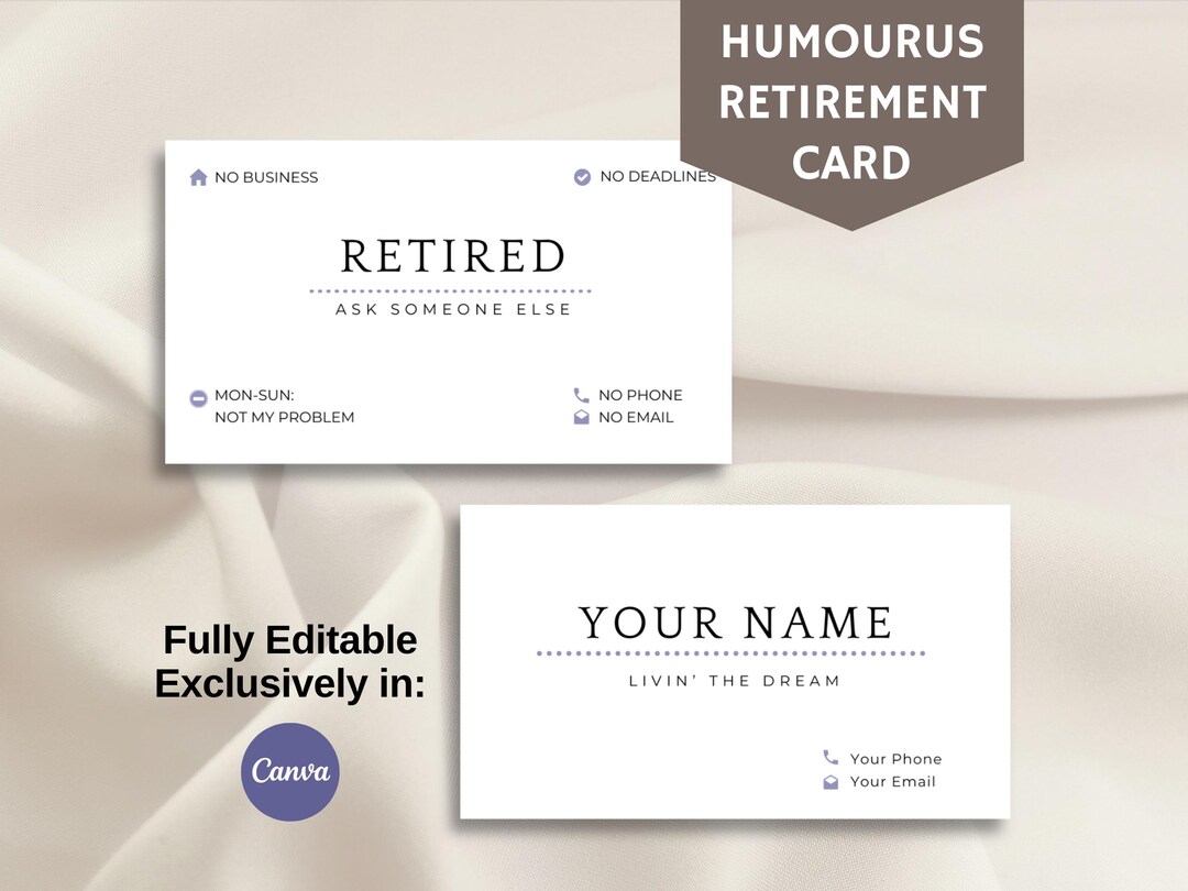 Funny Retirement Business Card, Best Retirement Gift, Personalize in Canva, Humorous Calling ...