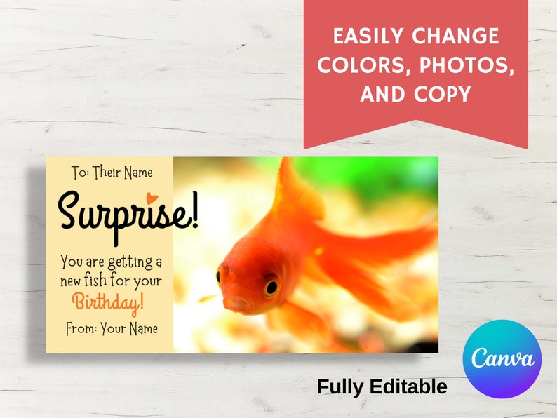 Fish Gift Reveal Certificate, Surprise Gift Card, Getting Pet Fish ...