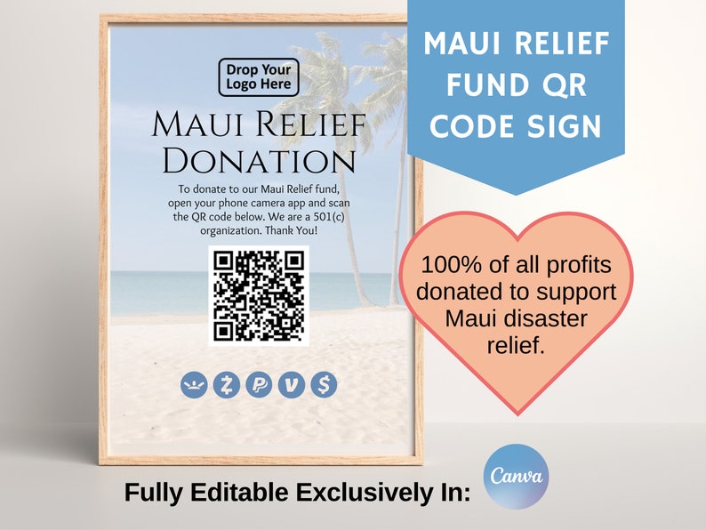 Maui Donation Fund QR Code Scan Sign, Maui Disaster Relief Contribution ...