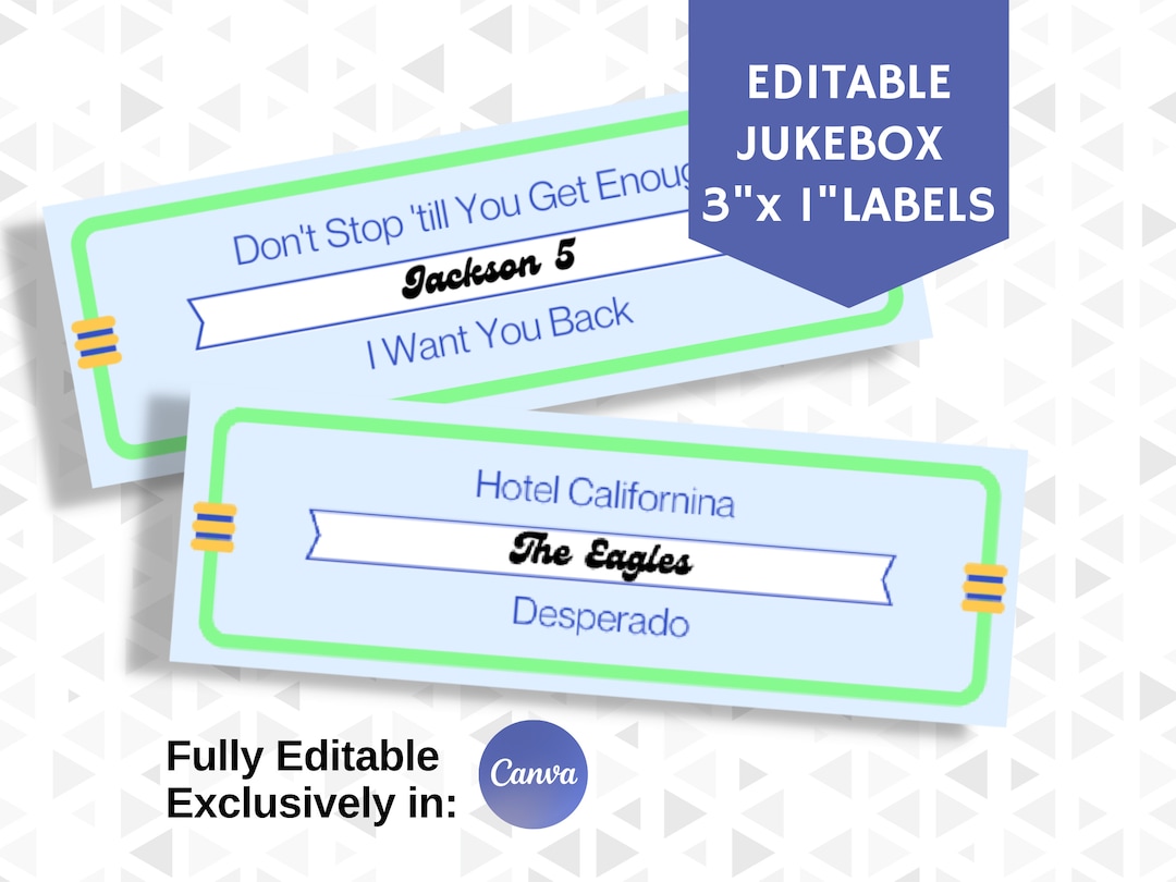 Editable Retro Jukebox Labels, Song and Artist Label, Customize With ...