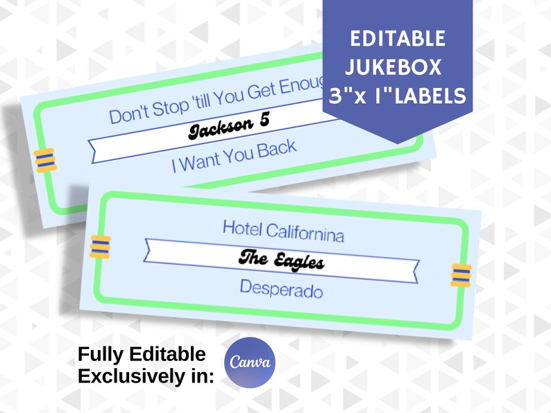 Editable Retro Jukebox Labels, Song and Artist Label, Customize With ...