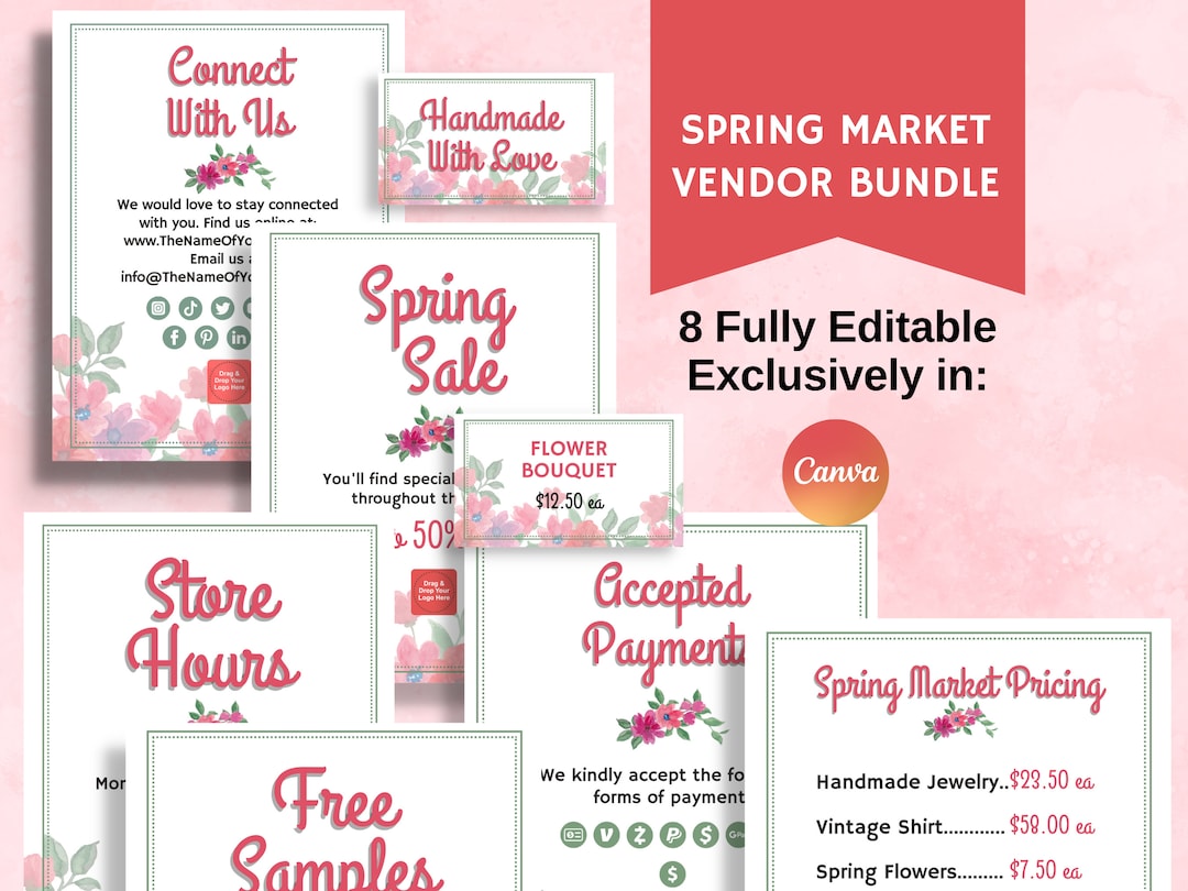 Spring Market Vendor Bundle, Farmers Market and Craft Fair Marketing ...