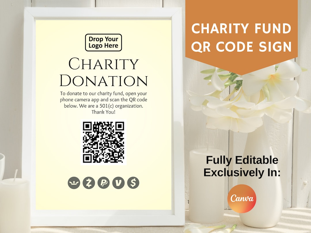 Charity Donation Fund QR Code Scan Sign Venmo Paypal Cash App - Etsy