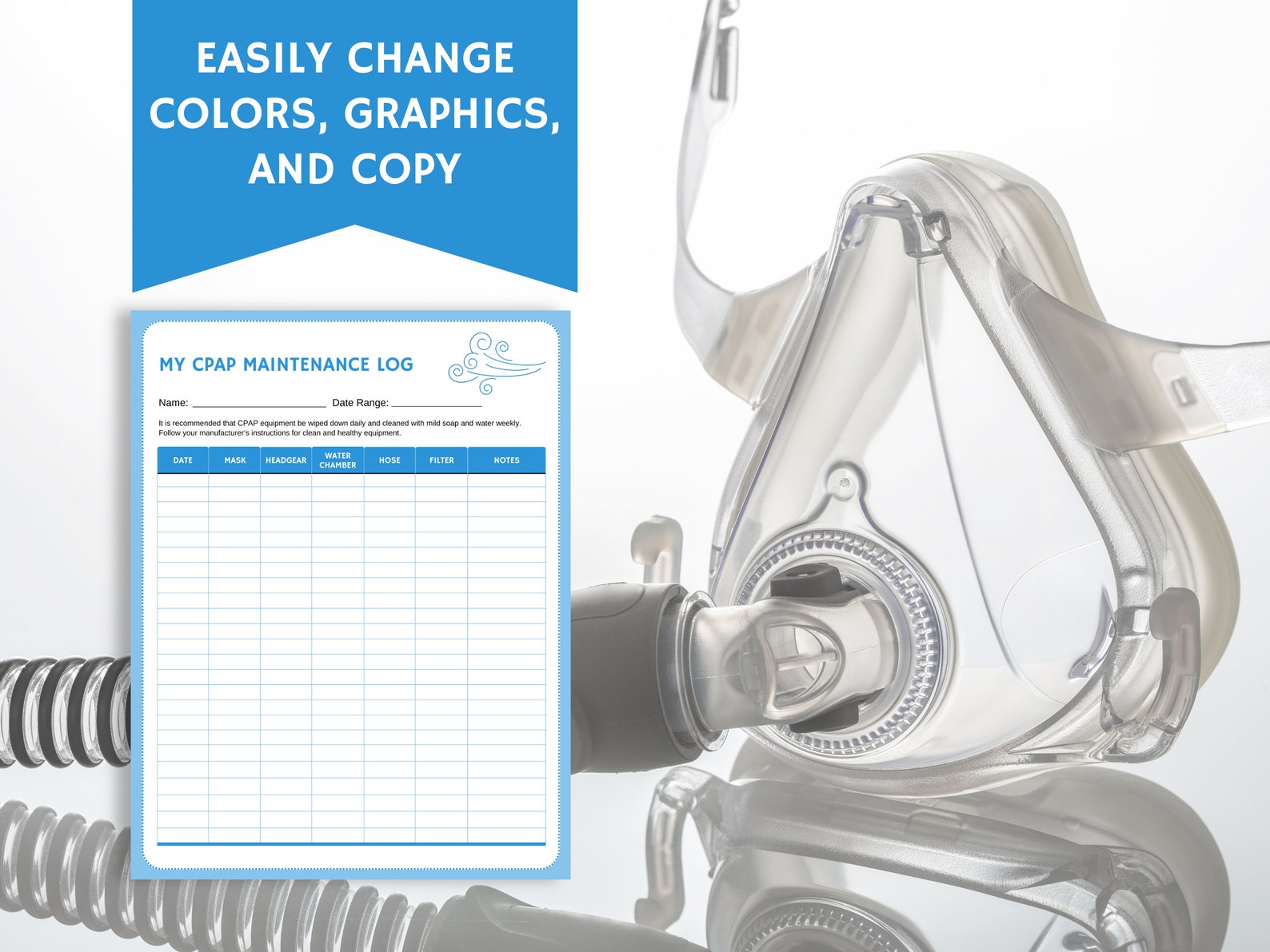 Editable CPAP Maintenance Log, Clean and Healthy Equipment Chart, Care ...