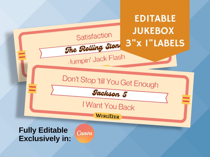 Editable Wurlitzer Jukebox Labels Retro Song and Artist - Etsy