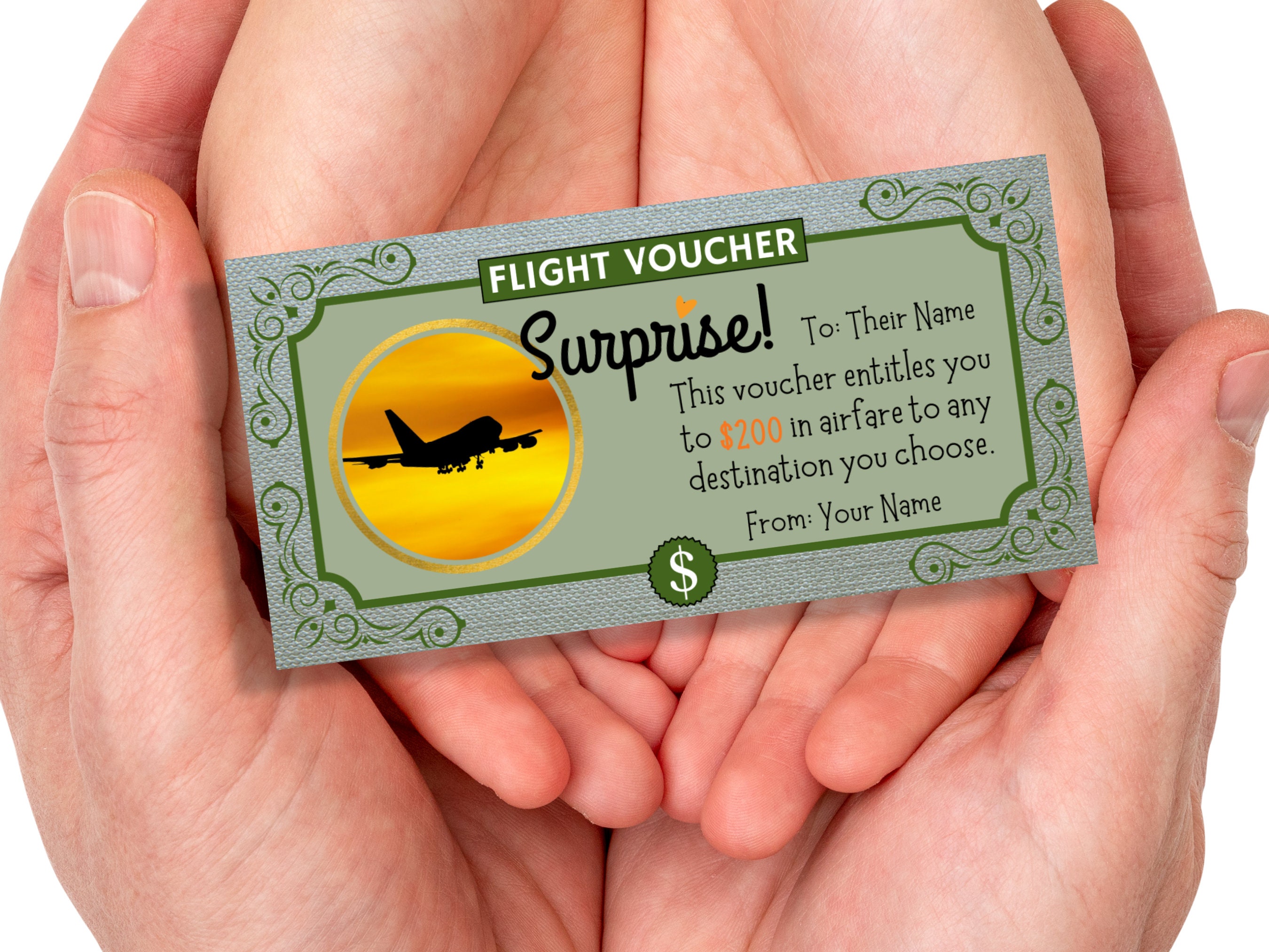 Flight Voucher Gift Reveal Certificate, Travel Surprise Gift Card ...