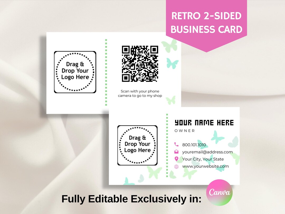 Retro Two-sided Business Card, With QR Scan Code, Small Business ...