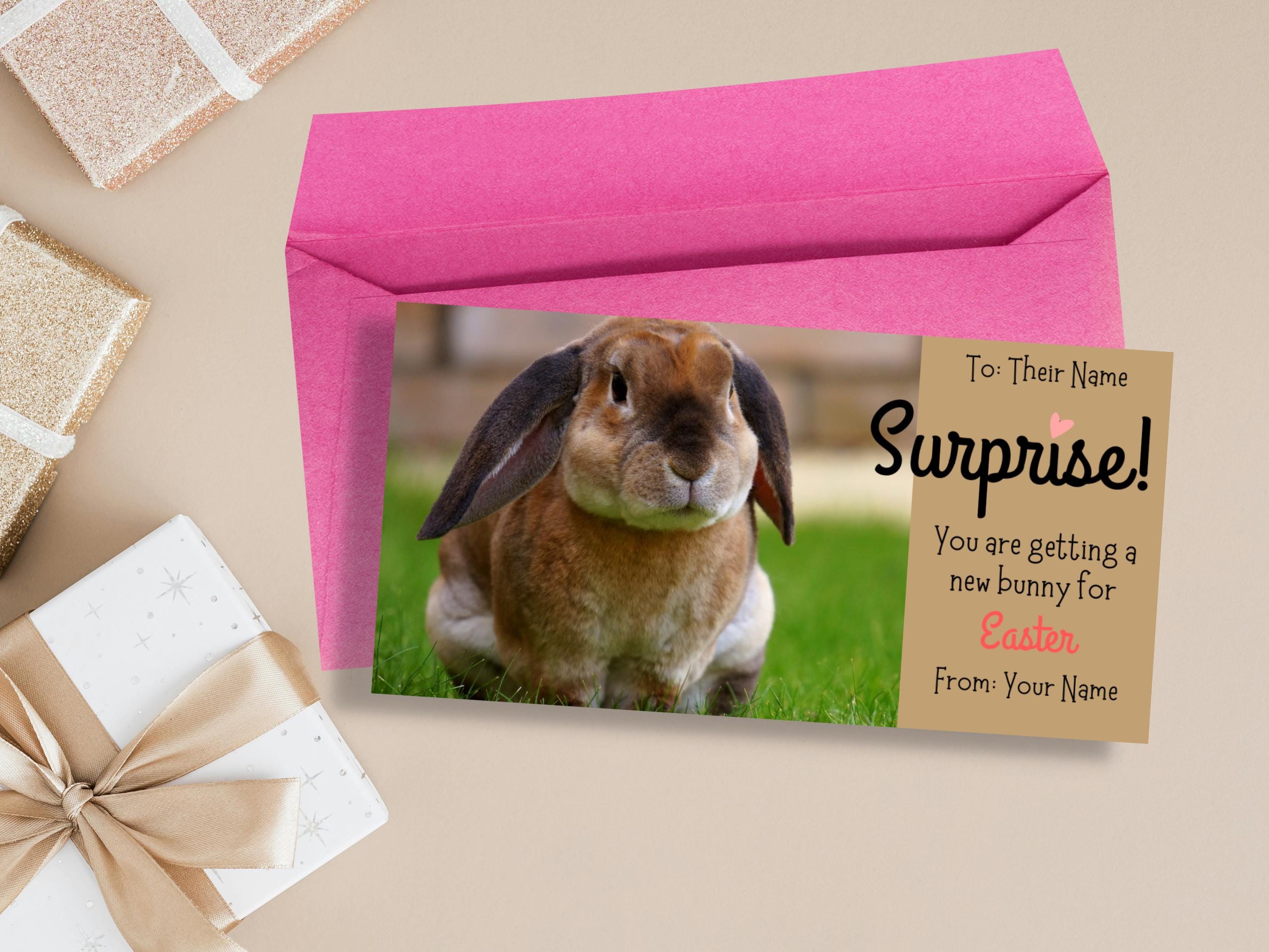 Bunny Rabbit Gift Reveal Certificate, Surprise Gift Card, Pet Bunny ...
