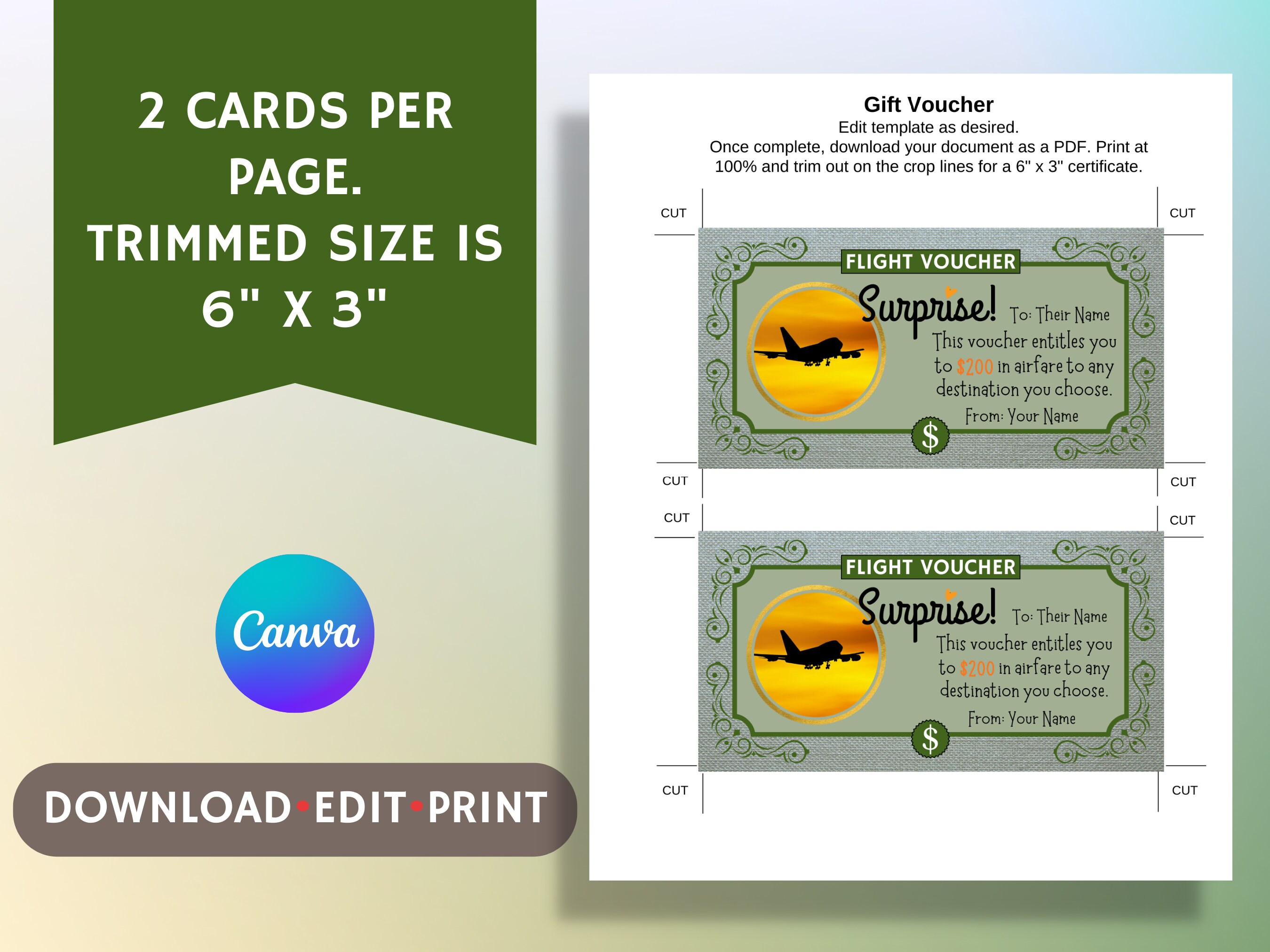 Flight Voucher Gift Reveal Certificate, Travel Surprise Gift Card ...