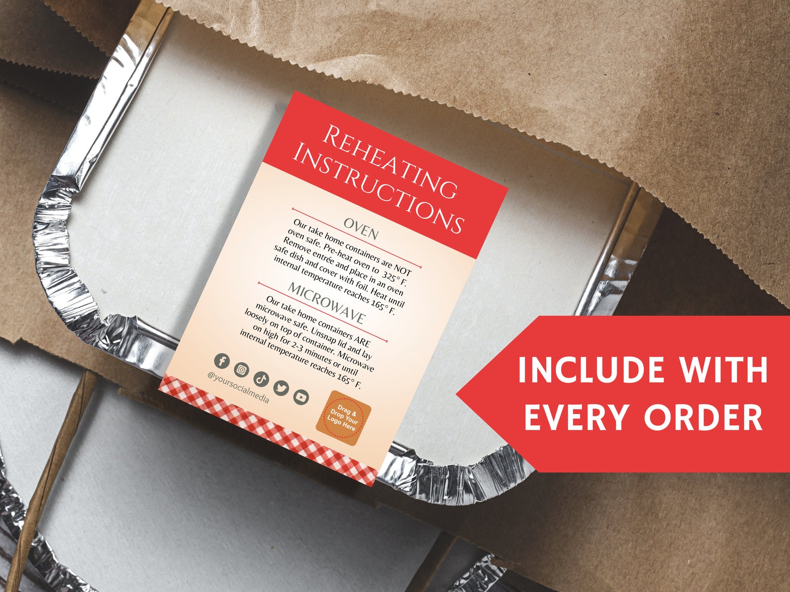 Reheating Instructions Card for Takeout Food, Fully Editable ...