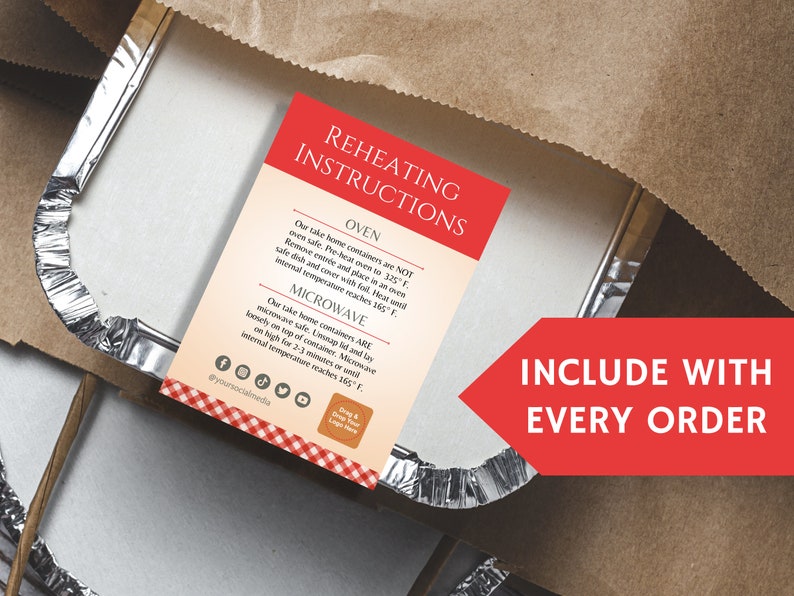 Reheating Instructions Card for Takeout Food, Fully Editable ...