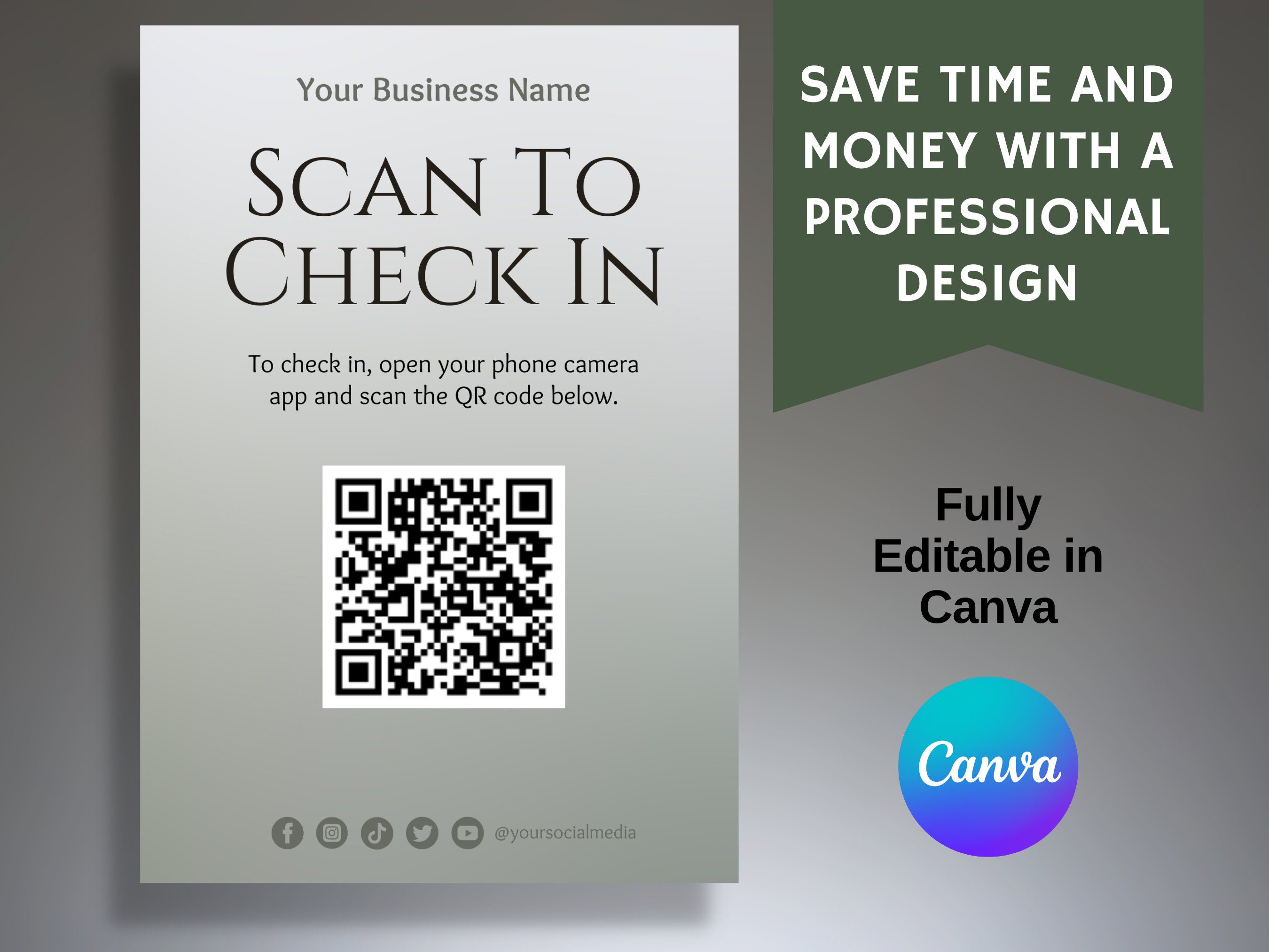 Printable Check in QR Code Scan Sign, Paperless Registration Templates ...