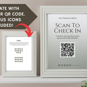 Printable Check in QR Code Scan Sign, Paperless Registration Templates ...