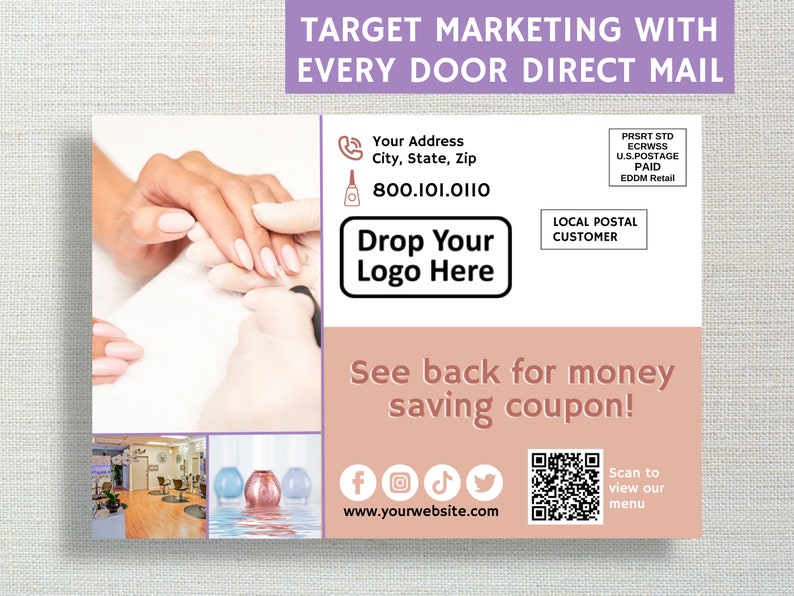 Nail Salon EDDM Coupon Postcard, Marketing Mailer, Fully Editable in ...