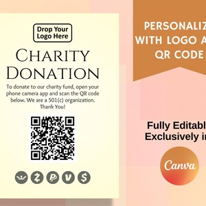 Charity Donation Fund QR Code Scan Sign, Venmo Paypal Cash App Zelle Go ...