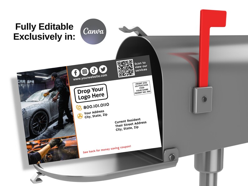 Car Detailing Coupon Postcard, Auto Wash Marketing Mailer, Fully ...