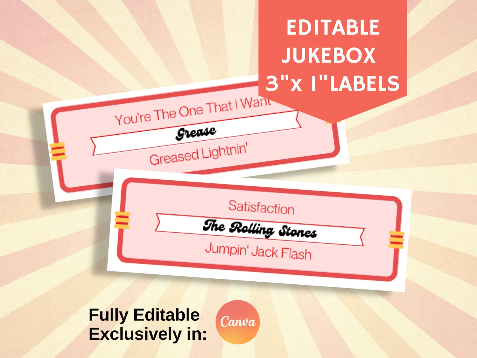 Editable Retro Jukebox Labels, Song and Artist Label, Customize With ...