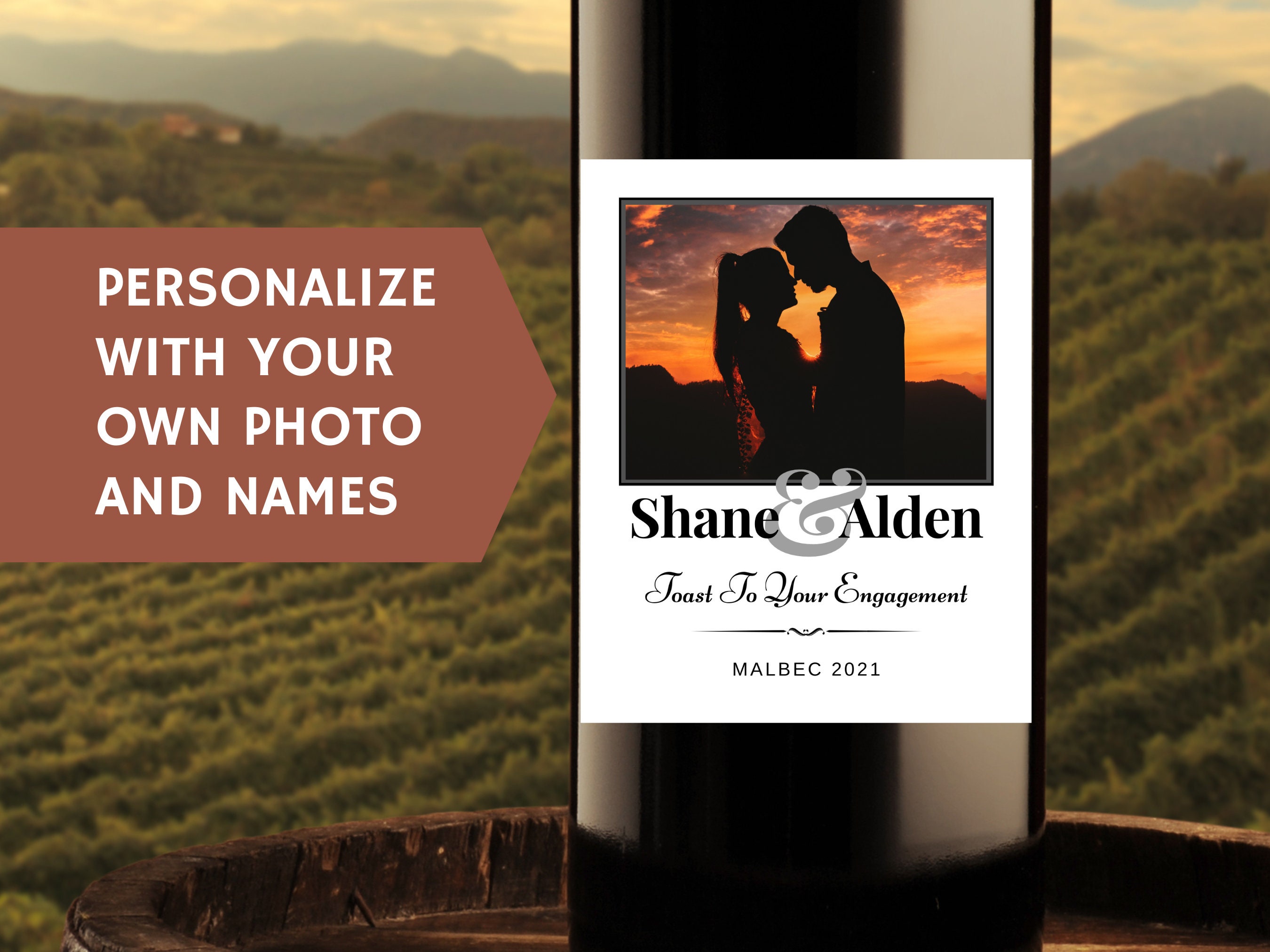 Engagement Wine Bottle Label, Personalized Wine for Couple Gift, Fully ...