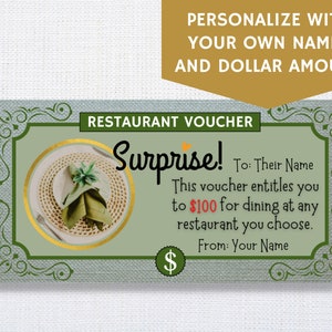 Elegant Restaurant Voucher Gift Reveal Certificate, Dining Surprise ...