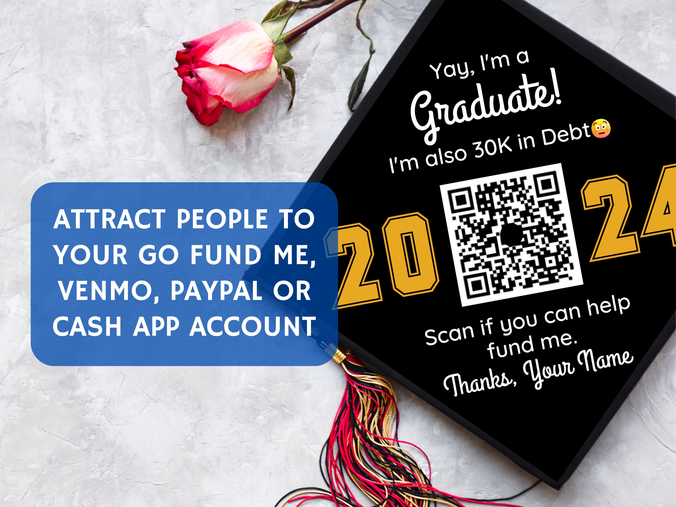 Editable Graduation Cap Topper, Humorous Go Fund Me Gift Request, Venmo ...