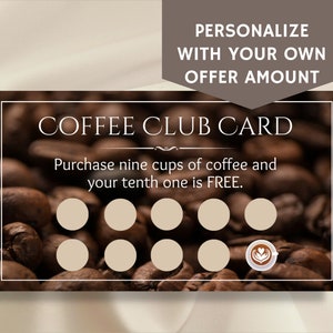 Coffee Club Loyalty Card, Coffee Shop Rewards Template, Fully Editable ...