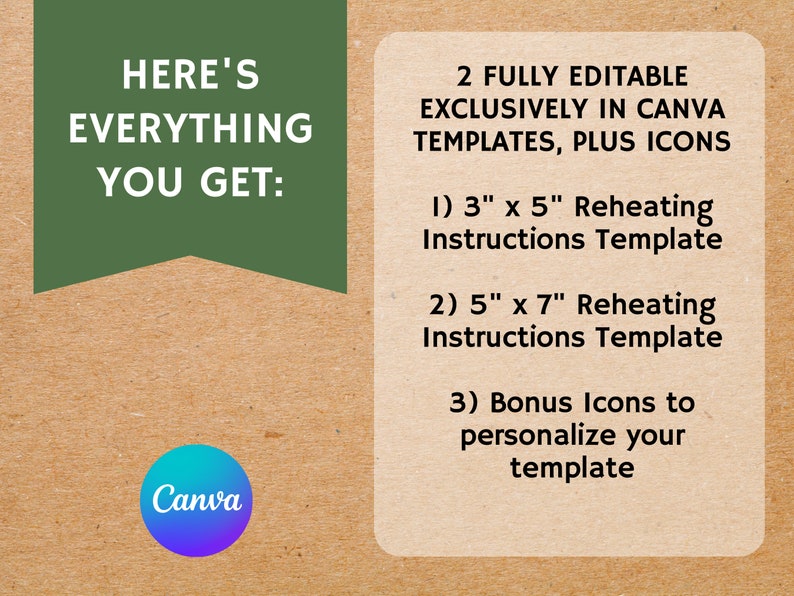 Reheating Instructions Card for Takeout Food, Fully Editable ...