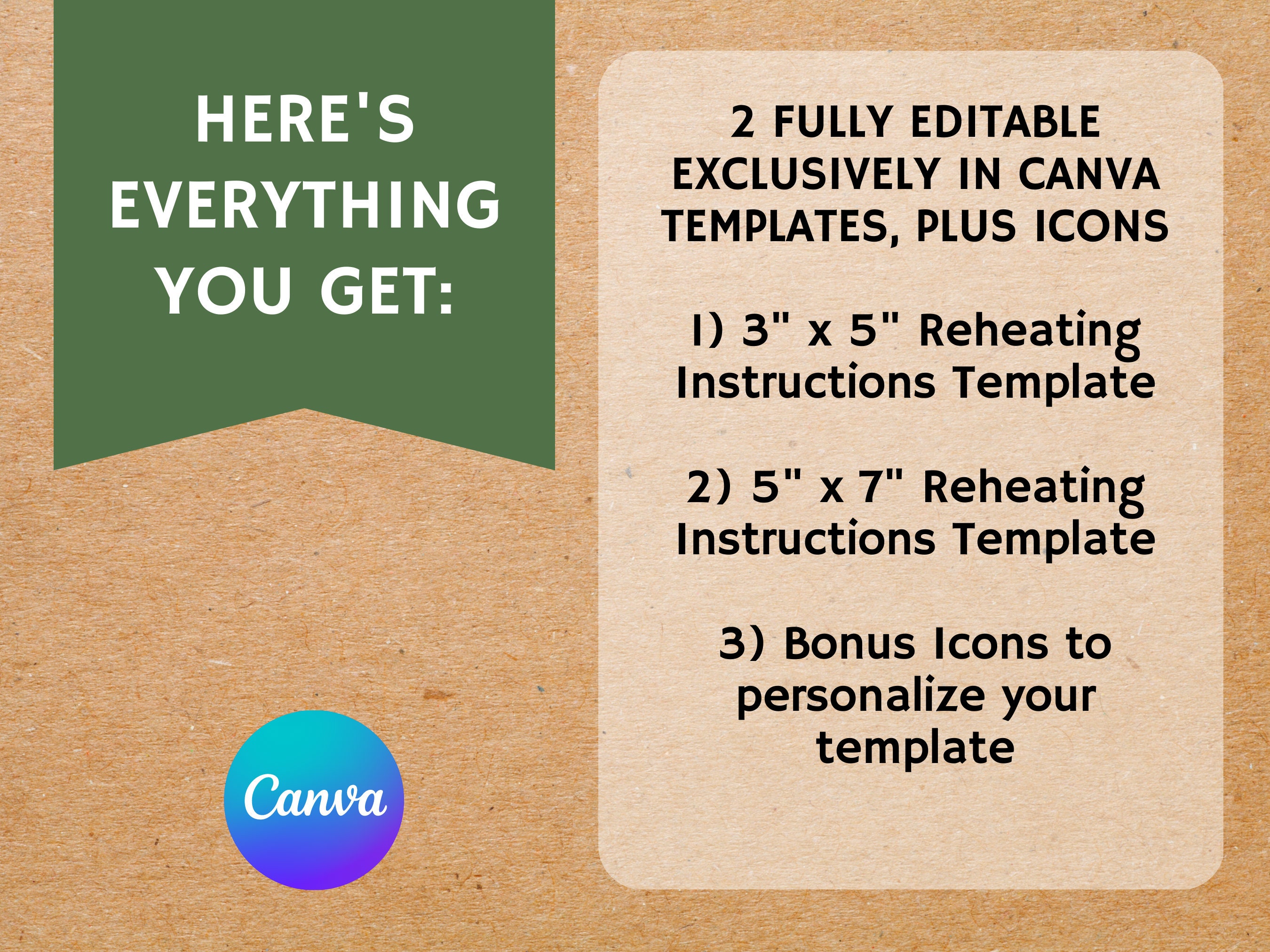 Reheating Instructions Card for Takeout Food, Fully Editable ...