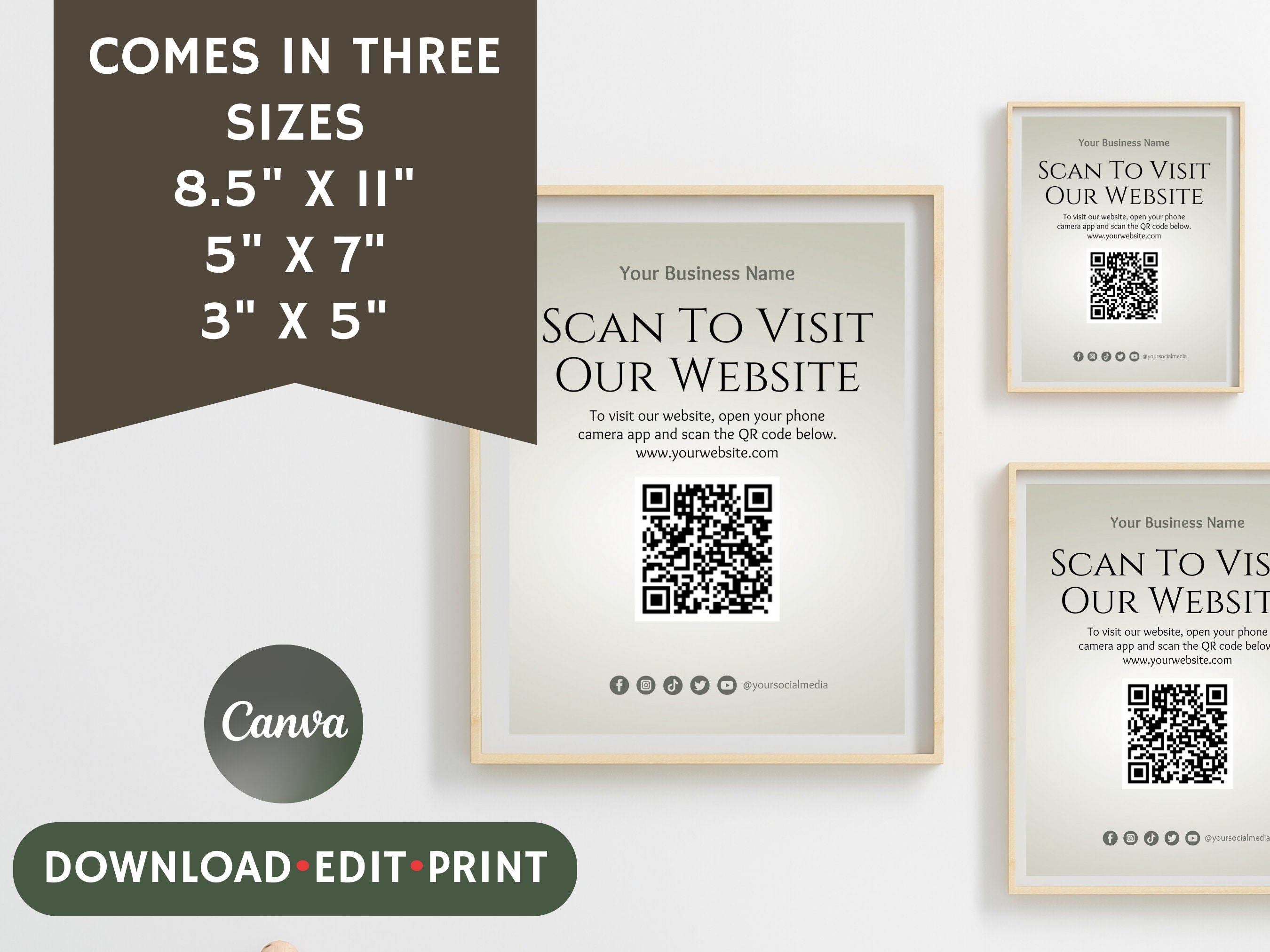 Website QR Code Scan Sign, Customizable Printable Template, Fully ...