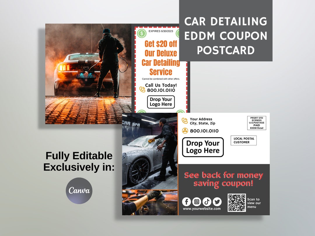 Car Detailing EDDM Coupon Postcard, Auto Wash Marketing Mailer, Fully ...