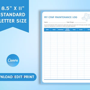 Editable CPAP Maintenance Log, Clean and Healthy Equipment Chart, Care ...