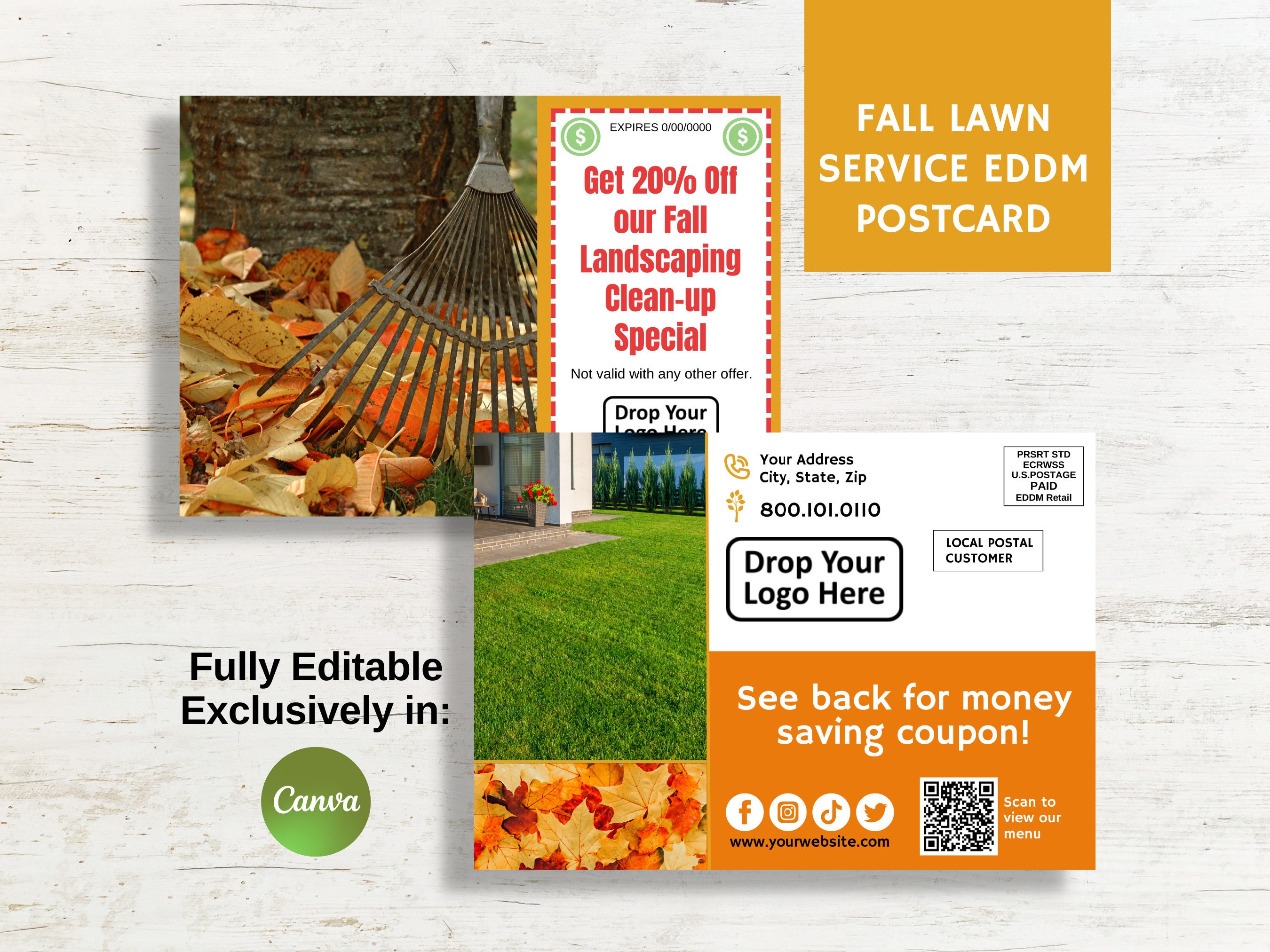 Lawn Service EDDM Postcard, Fall Landscaping Coupon Marketing Mailer ...