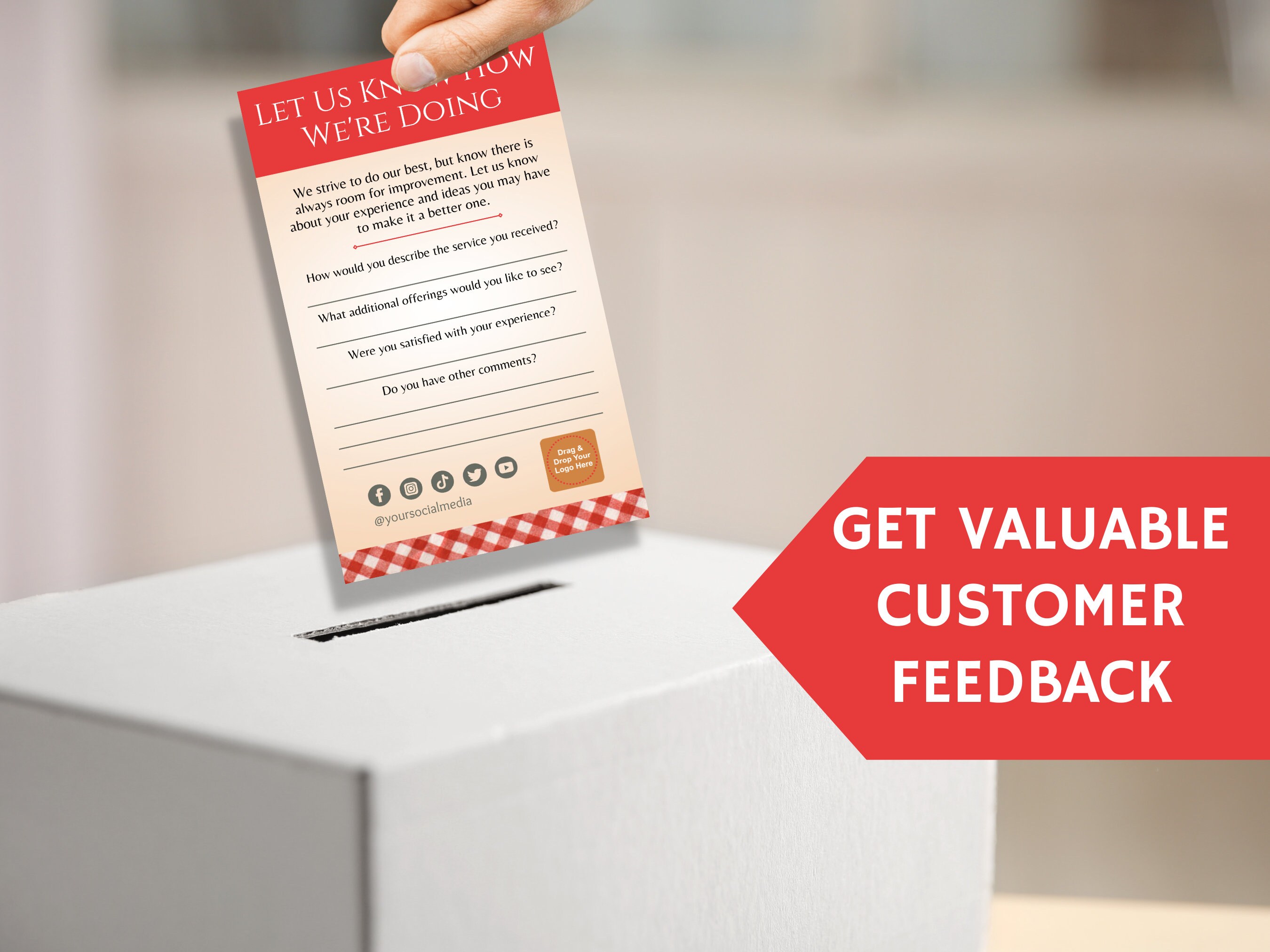 Comment Card for Suggestion Box, Customer Feedback Form, Fully Editable ...