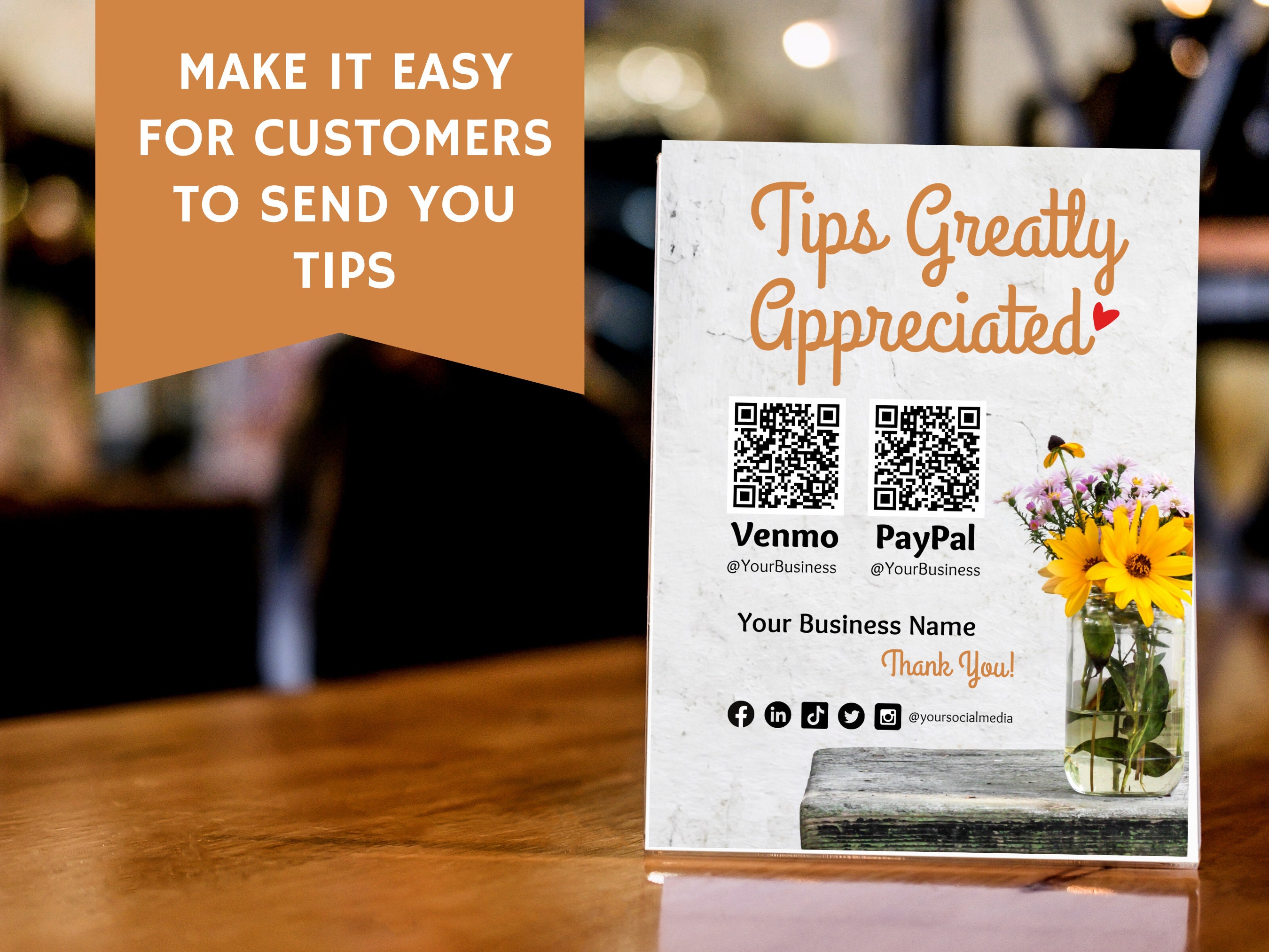 Virtual Tip Jar Sign, Two QR Code Pay, Printable Venmo Payment Sign ...