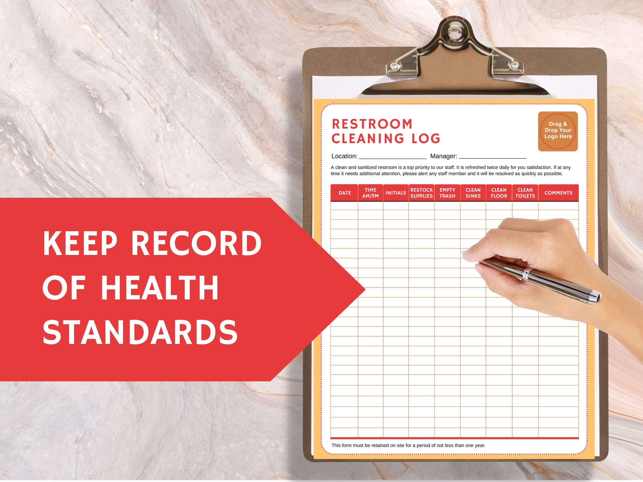 Restroom Cleaning Log, Commercial Bathroom Template, Fully Editable in ...