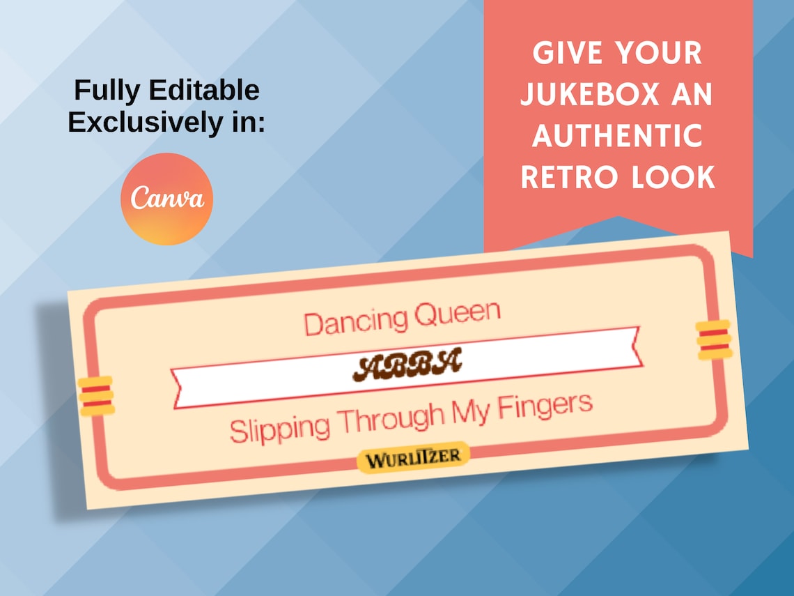 Editable Wurlitzer Jukebox Labels, Retro Song and Artist Labels ...