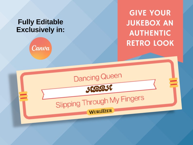 Editable Wurlitzer Jukebox Labels, Retro Song and Artist Labels ...