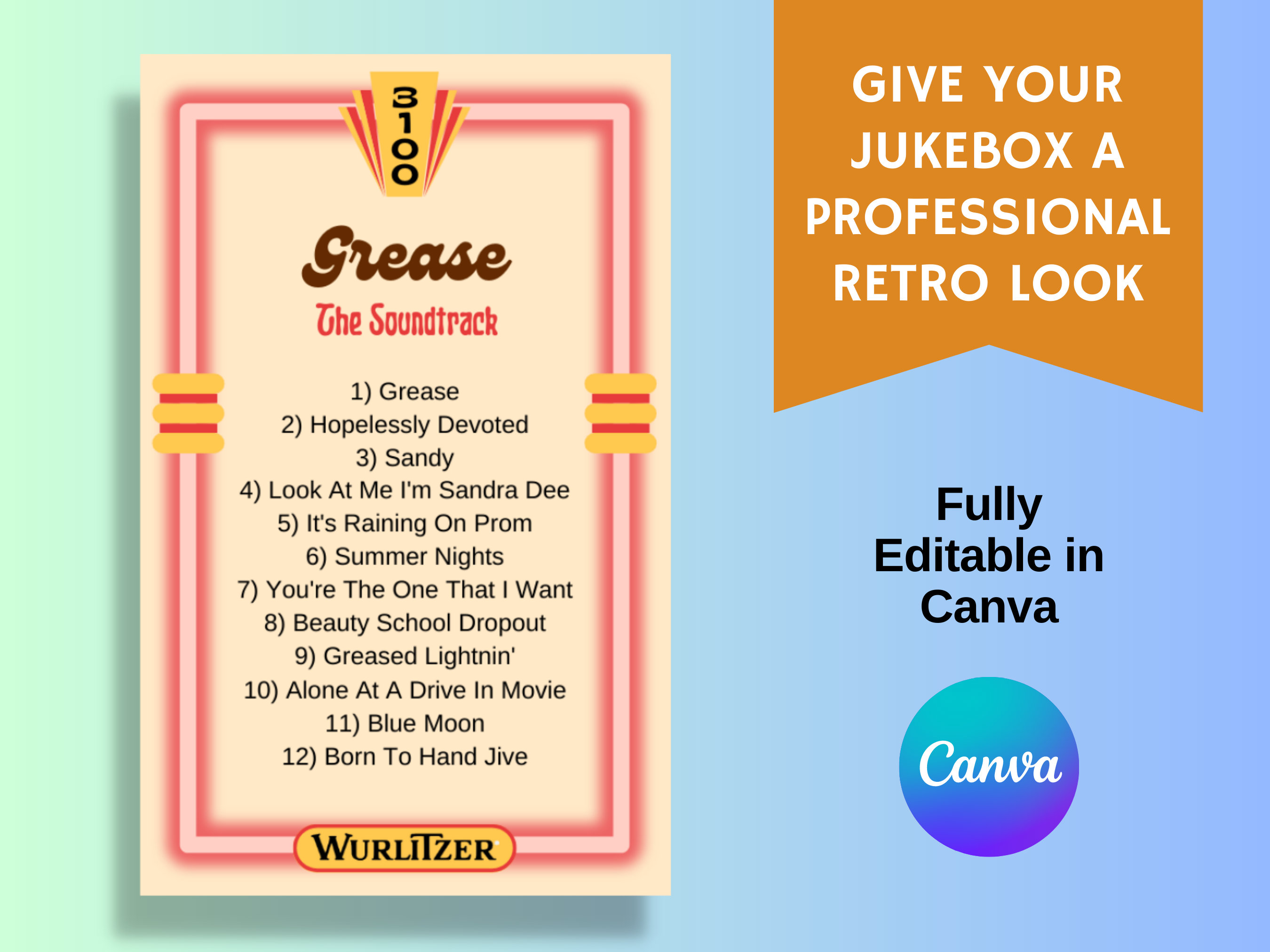 Editable Wurlitzer Jukebox Labels, Retro Album and CD Labels, Customize ...