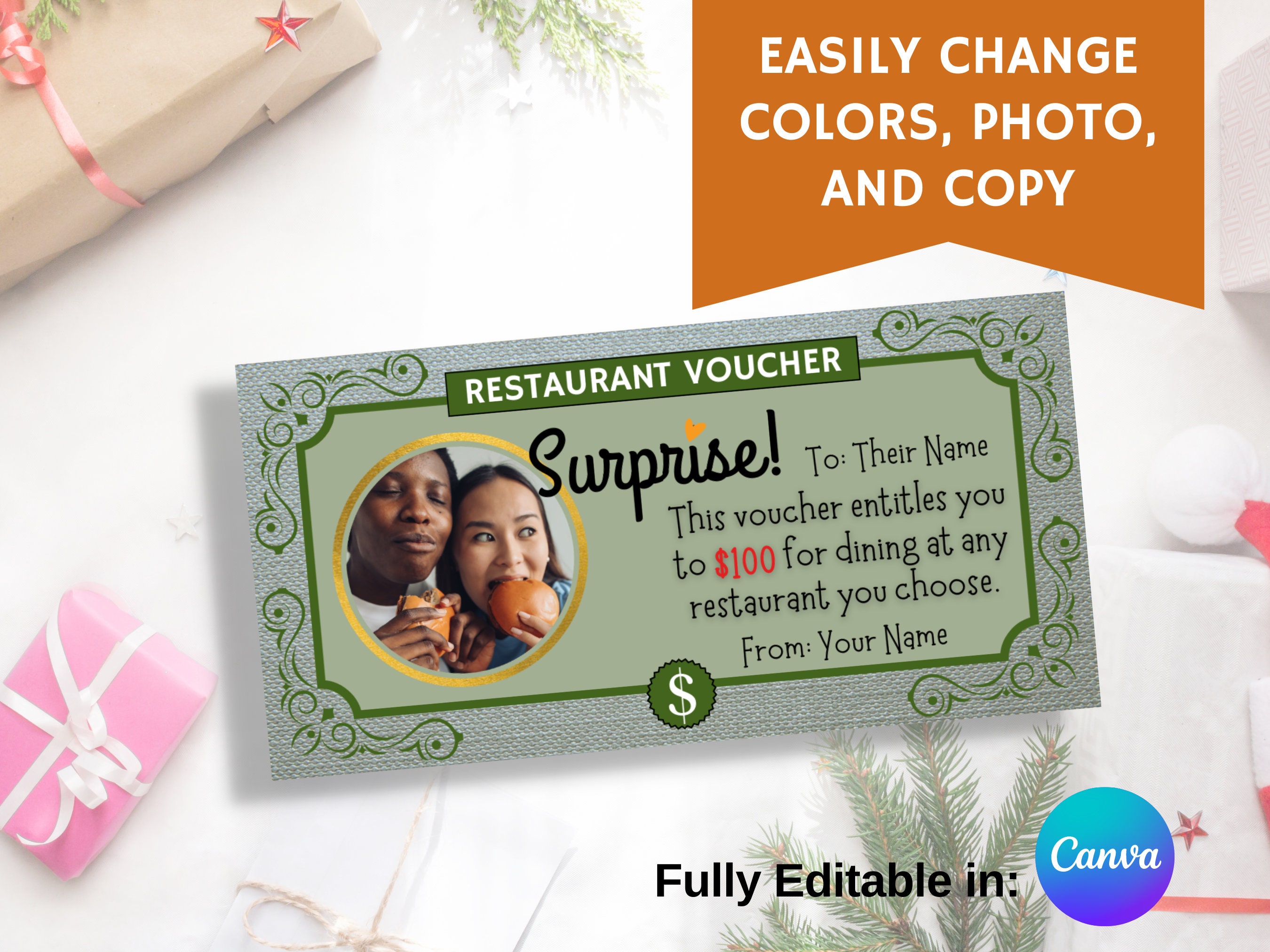 Restaurant Voucher Gift Reveal Certificate, Dining Surprise Gift Card ...