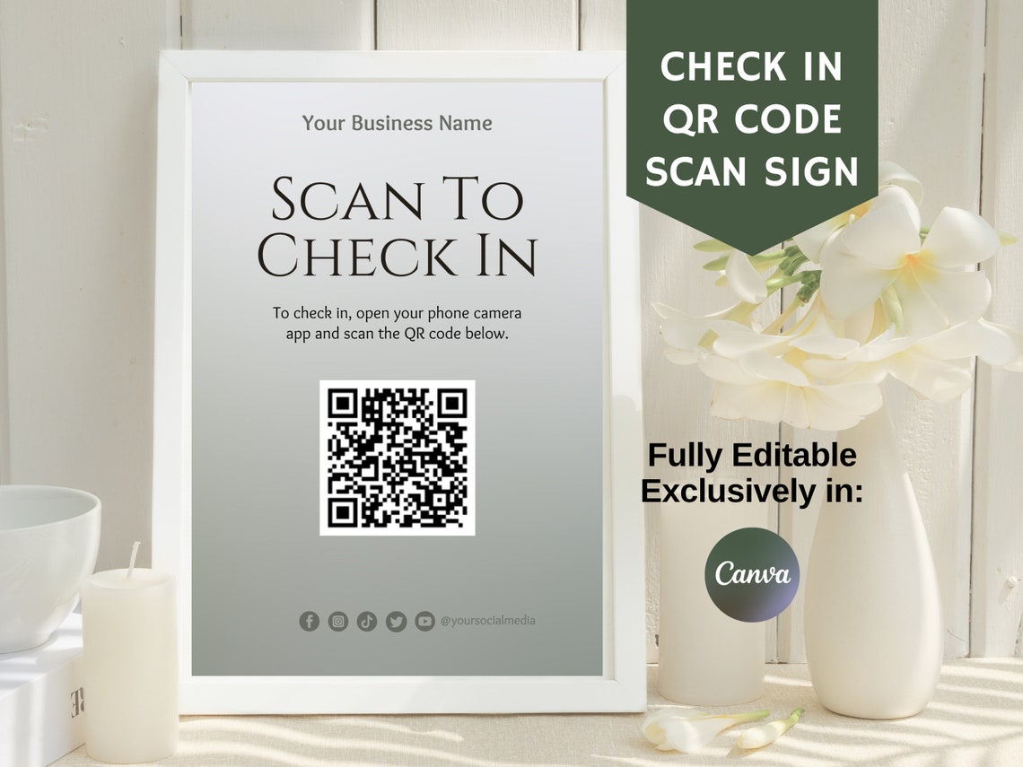Printable Check in QR Code Scan Sign Paperless Registration - Etsy