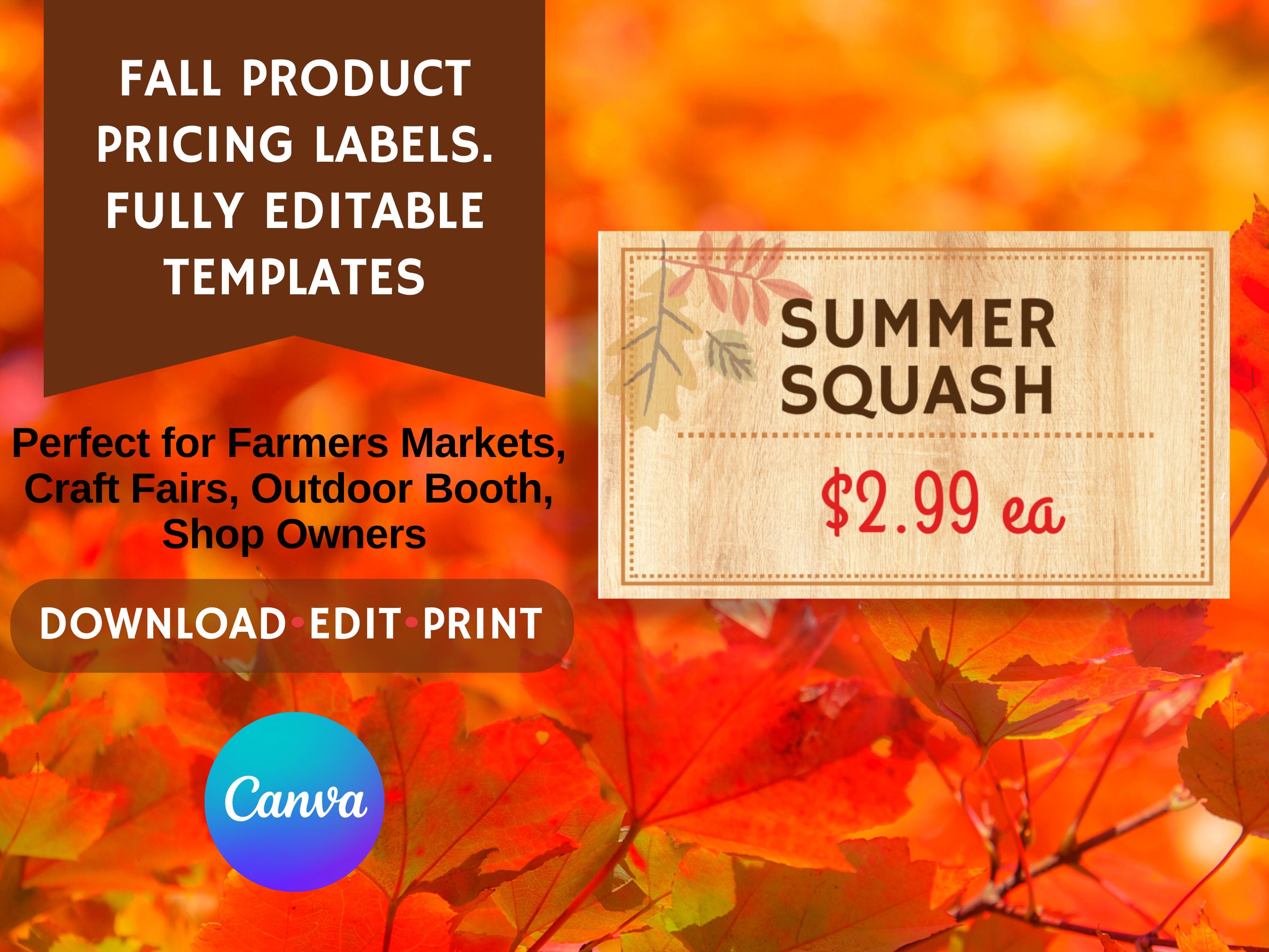 Fall Product Pricing Labels Farmer's Market Craft Fair - Etsy