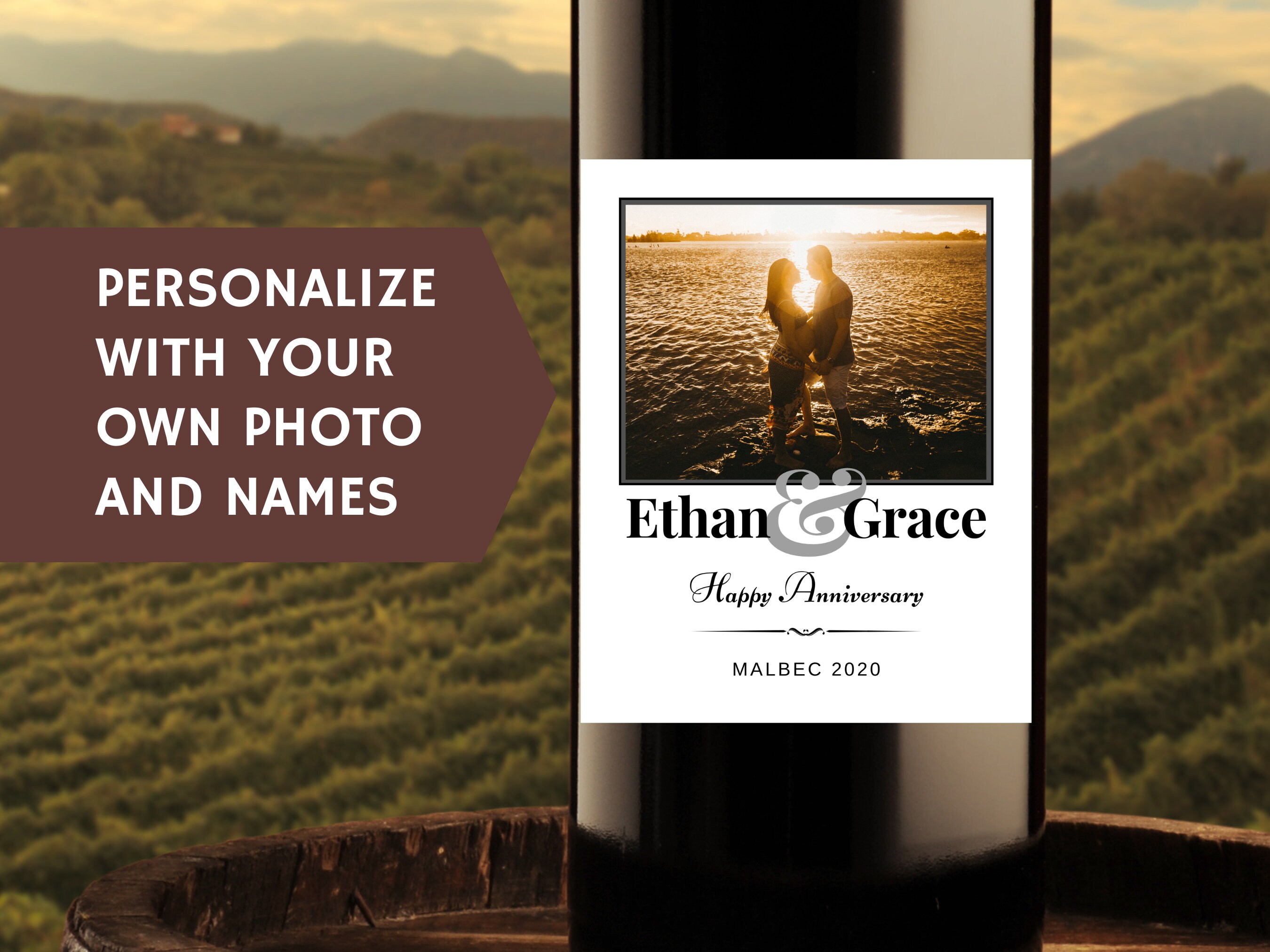 Anniversary Wine Bottle Label, Personalized Wine for Husband Wife Gift ...