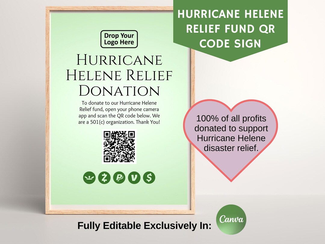 Hurricane Helene Donation Fund QR Code Scan Sign, Disaster Relief ...