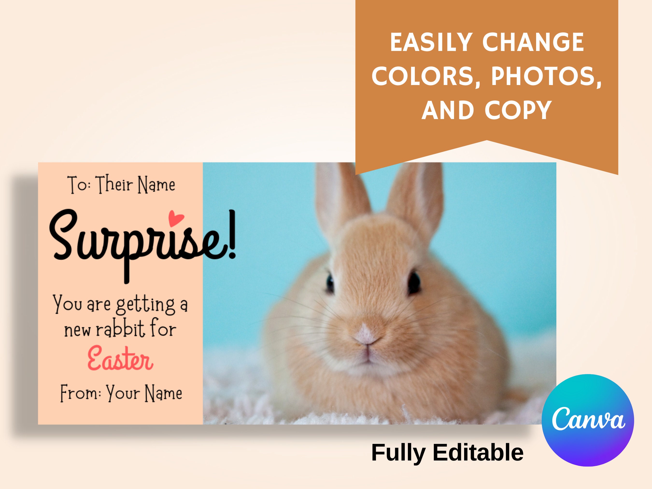 Bunny Rabbit Gift Reveal Certificate, Surprise Gift Card, Pet Bunny ...