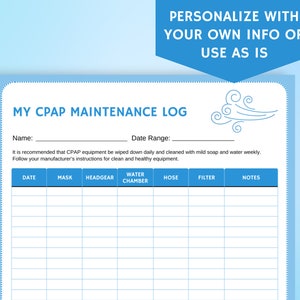 Editable CPAP Maintenance Log, Clean and Healthy Equipment Chart, Care ...