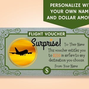 Flight Voucher Gift Reveal Certificate, Travel Surprise Gift Card ...