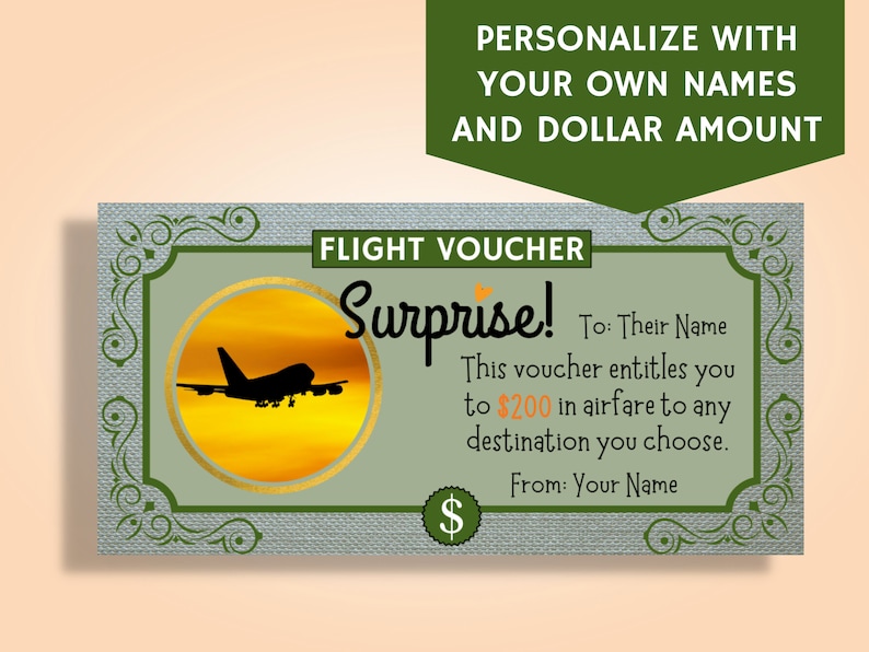 Flight Voucher Gift Reveal Certificate, Travel Surprise Gift Card ...